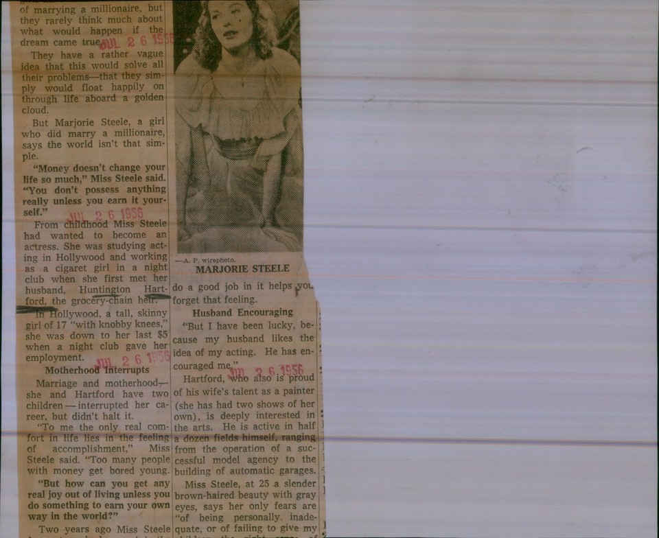 LG838 1956 Wire Photo MARJORIE STEELE Gorgeous Actress Irish Beauty ...