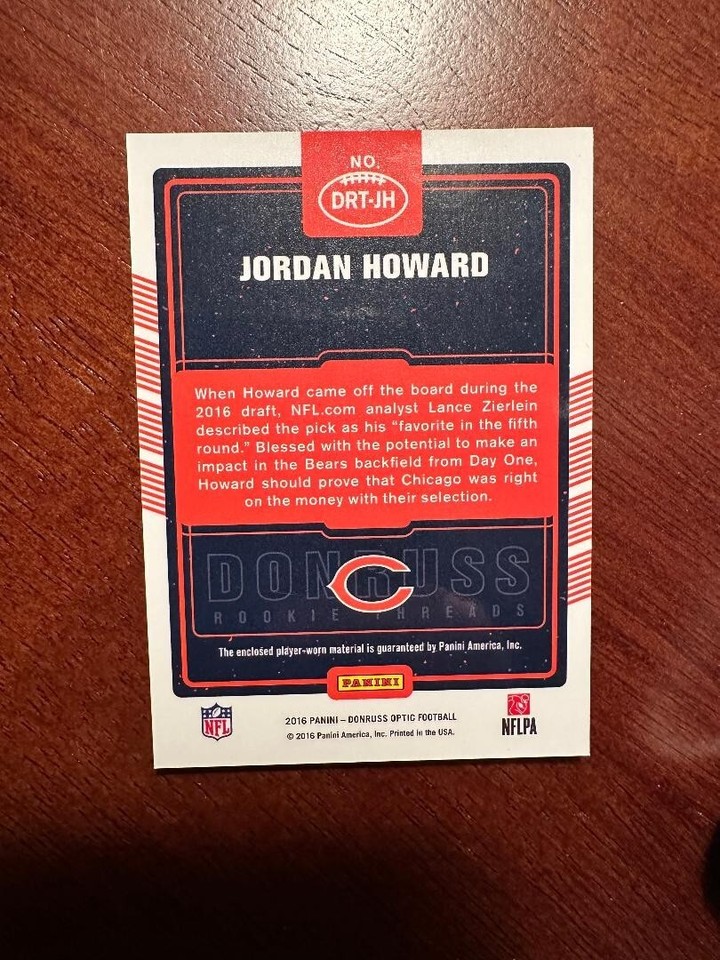 Jordan Howard 2016 Optic Rookie Pink Jersey Card #DRT-JH BEARS, SAINTS ...