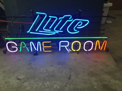 Lite Game Room 24" Neon Sign Lamp Light Hanging Nightlight Glass Decor ...