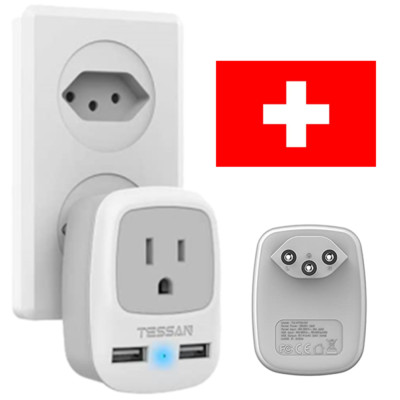 Switzerland Power Adapter Travel Plug Swiss Outlet Adaptor with 2 USB ...