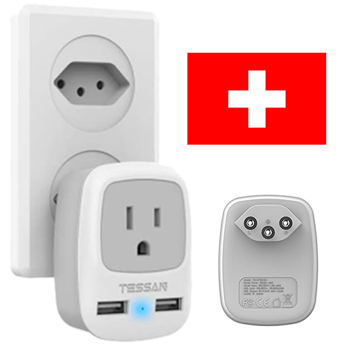 Switzerland Power Adapter Travel Plug Swiss Outlet Adaptor with 2 USB ...