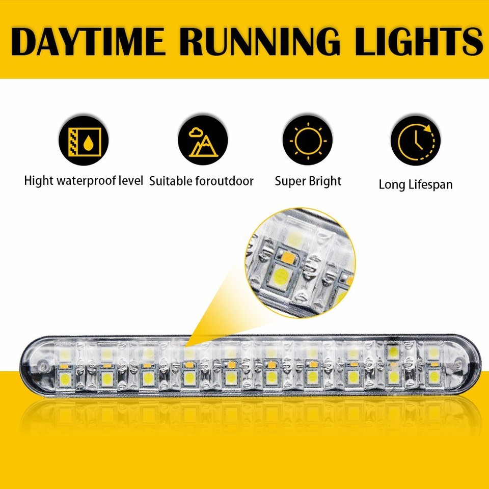 Sequential 30-LED Truck DRL Light Bar Brake Turn Signal Stop Tail Strip ...