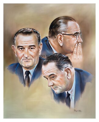 PRESIDENT LYNDON B. JOHNSON PRESIDENTIAL OIL PAINTING 1967 8X10 PHOTO ...