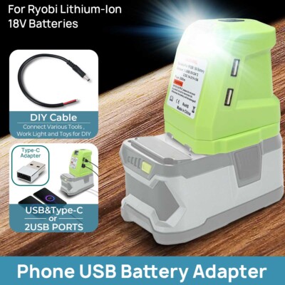 For RYOBI P743 ONE+ 18V Portable Power Source Adapter LED Dual USB ...