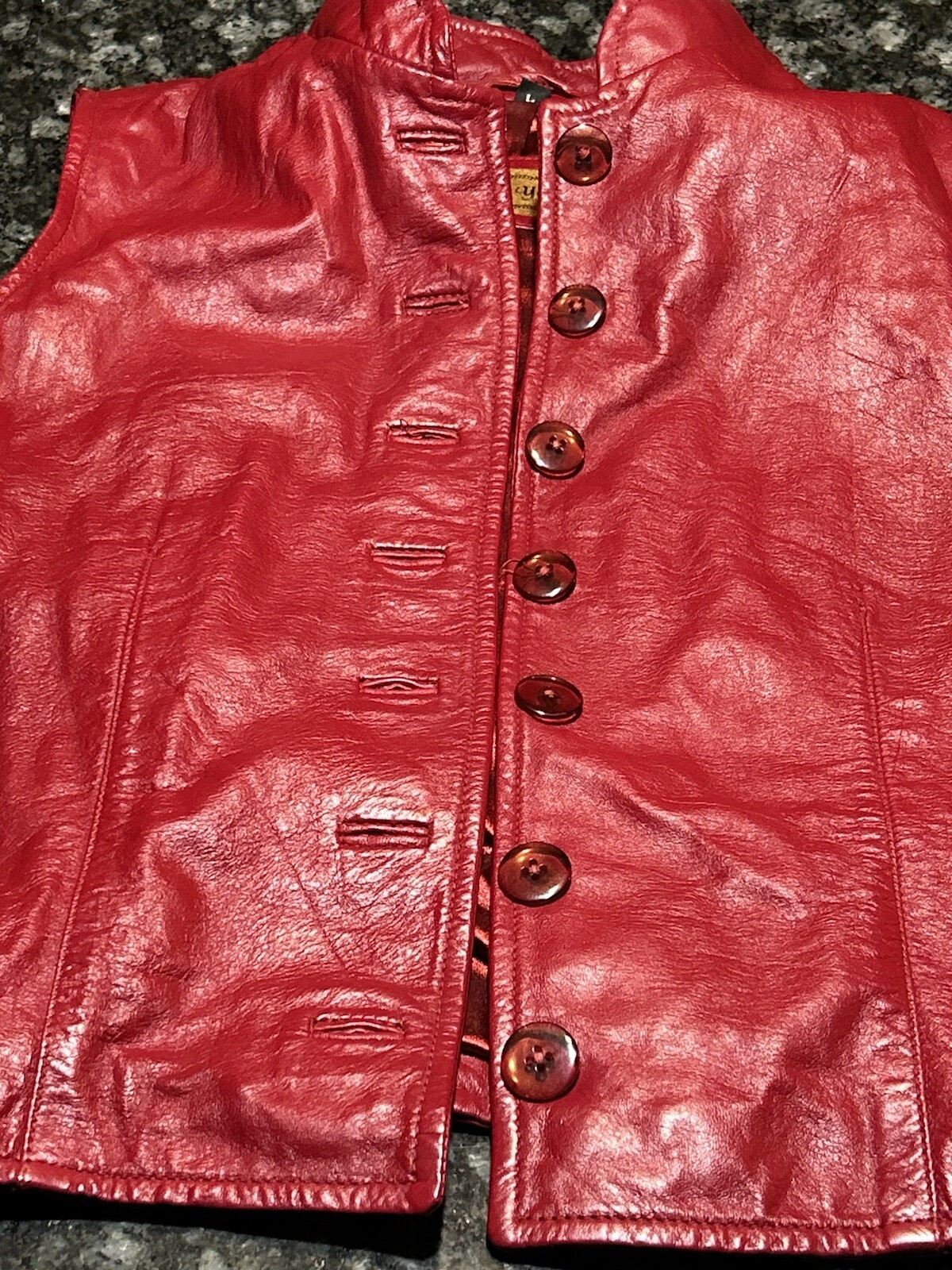Vintage Sharon Young Red Leather Vest- Large - Gem