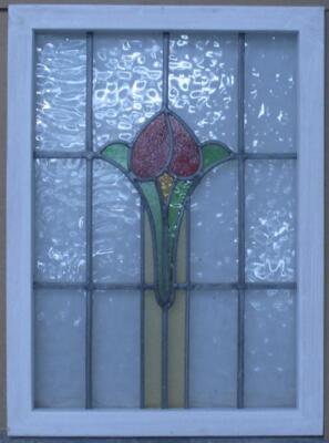 MIDSIZE OLD ENGLISH LEADED STAINED GLASS WINDOW PRETTY FLORAL 19" x 25 ...