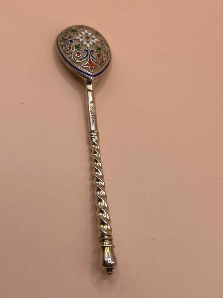 Imperial Russian silver 88 enamel spoon 1882 St. Petersburg Pavel ...