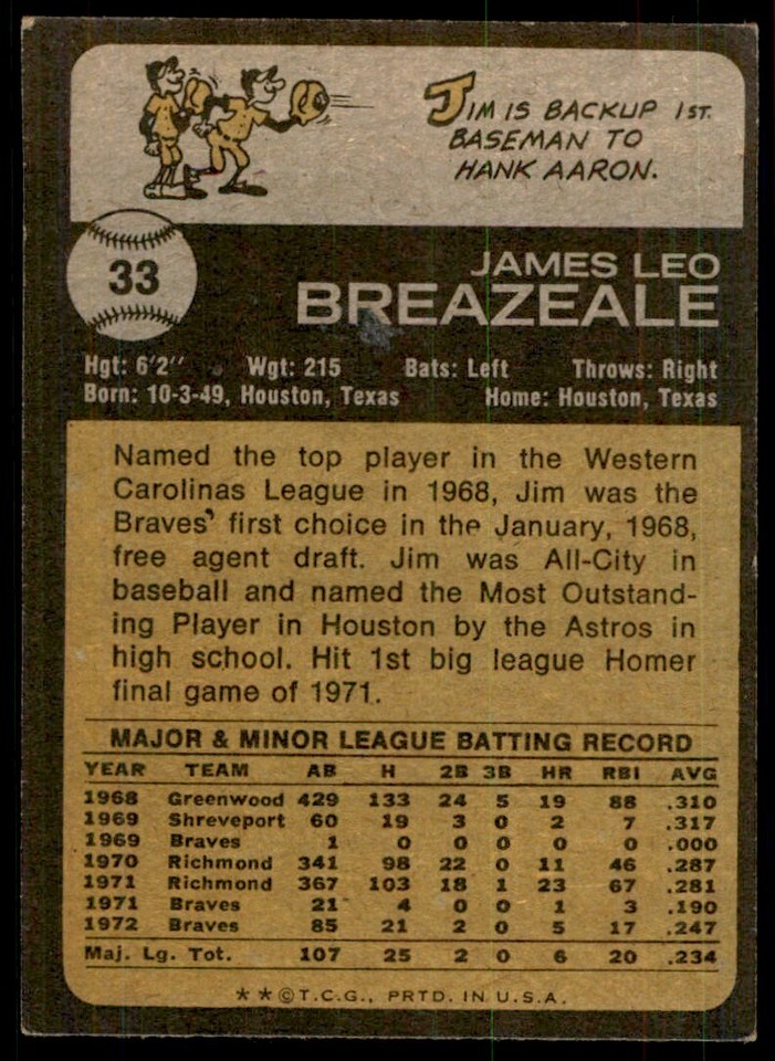 1973 Topps- Jim Breazeale Baseball Cards #33 | eBay
