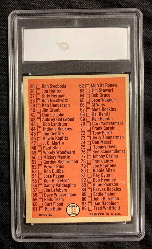 1966 Topps Baseball Card 1st Series Checklist #34 Graded EX *5* CF ...