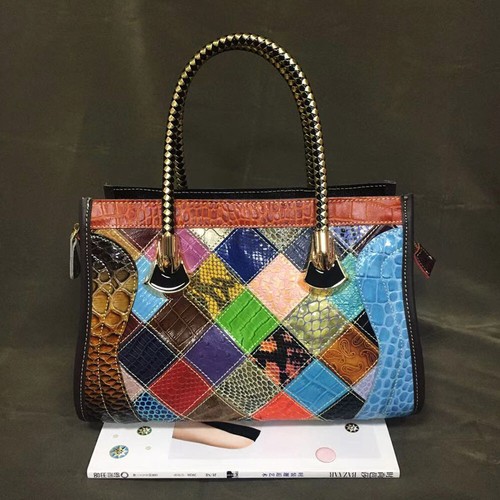 Women's Multi-color Tote Handbag Convertible Satchel Handbag Leather ...