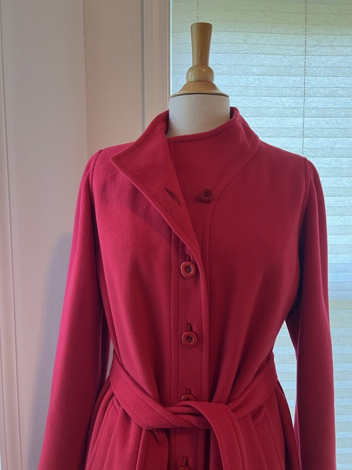 100% Cashmere Warm Women’s Long Red Classic Collarless Coat Union Made ...