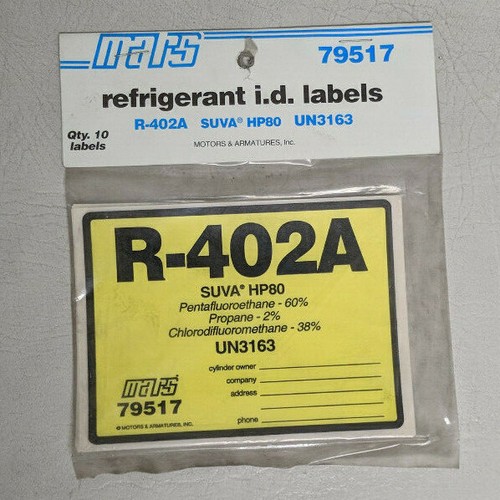 ~Discount HVAC~ MS-79517 - Mars - Refrigerant ID Labels - R402A | eBay