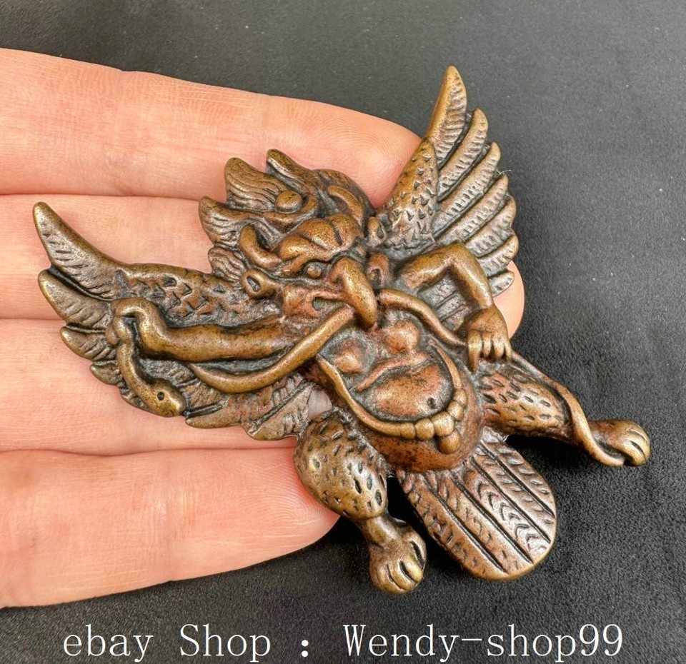 6CM Old Tibet Bronze Redpoll Winged Garuda Bird Eagle Buddha Amulet ...
