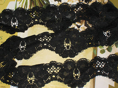6 yards 1 1/2" width black stretch scroll lace trim for your fashion ...