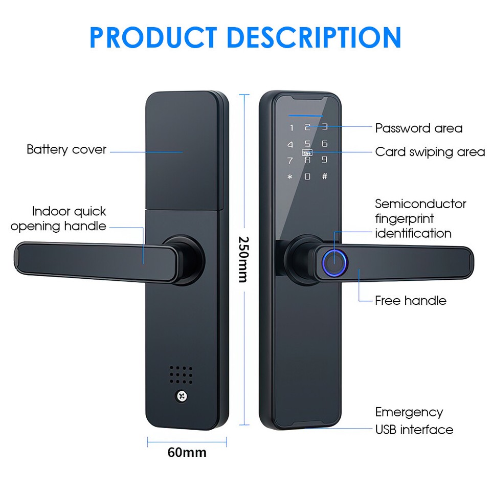 Digital Smart Door Lock Fingerprint+password+key+Card+App Home ...