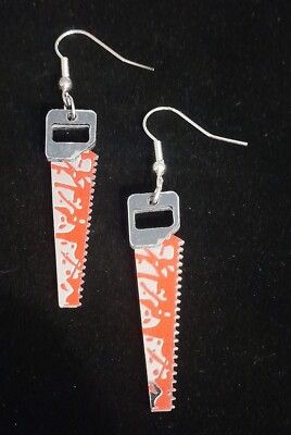 Handmade Acrylic Hacksaw With Blood Dangle Earrings - Custome Halloween ...