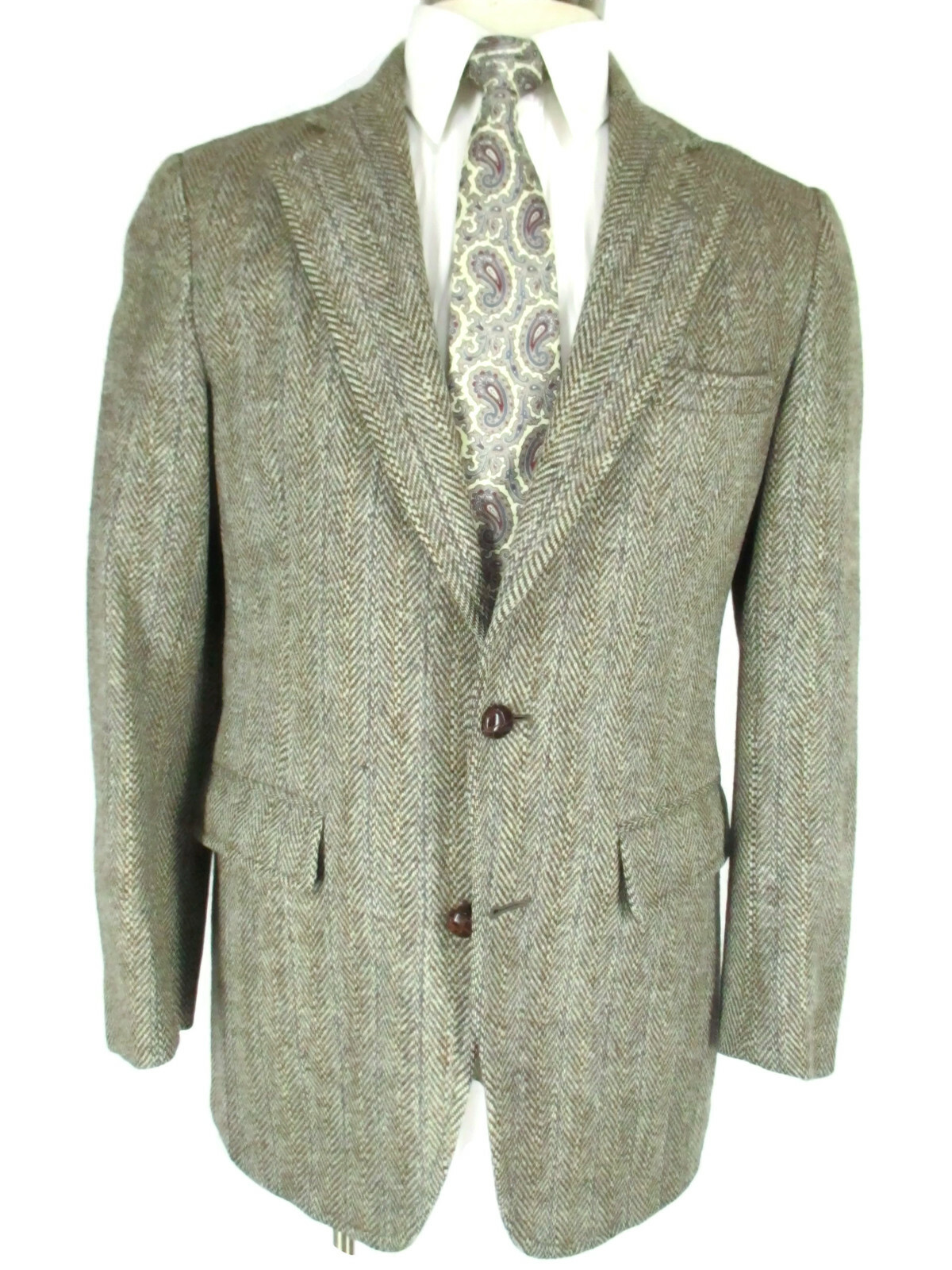 Harris Tweed Vtg Mens Brown Herringbone 2 Btn Blazer … - Gem