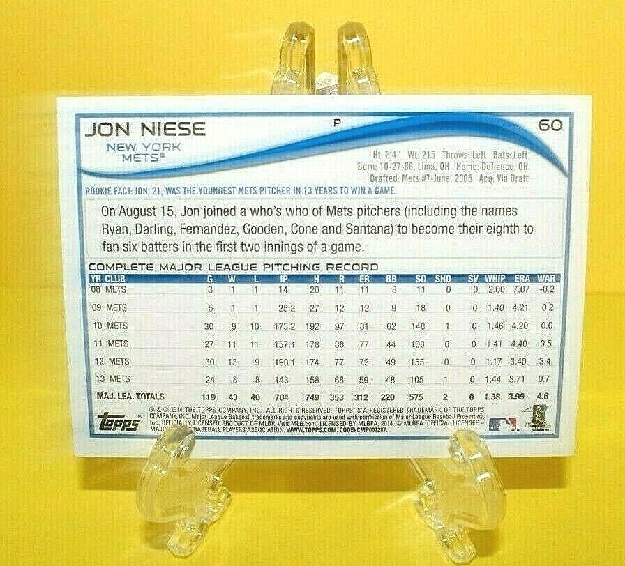 Jon Niese 2014 Topps *Red Foil* Collectible MLB Card No.60 | eBay