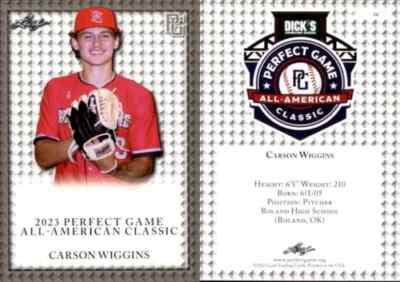 Carson Wiggins 1st Ever PRINTED 2023 LEAF PERFECT GAME AAC ROOKIE CARD ...