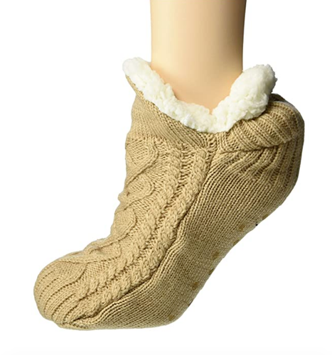 HUE L63515 Women's Cashew Cable Knit Slipper Sock With Grippers Size ...