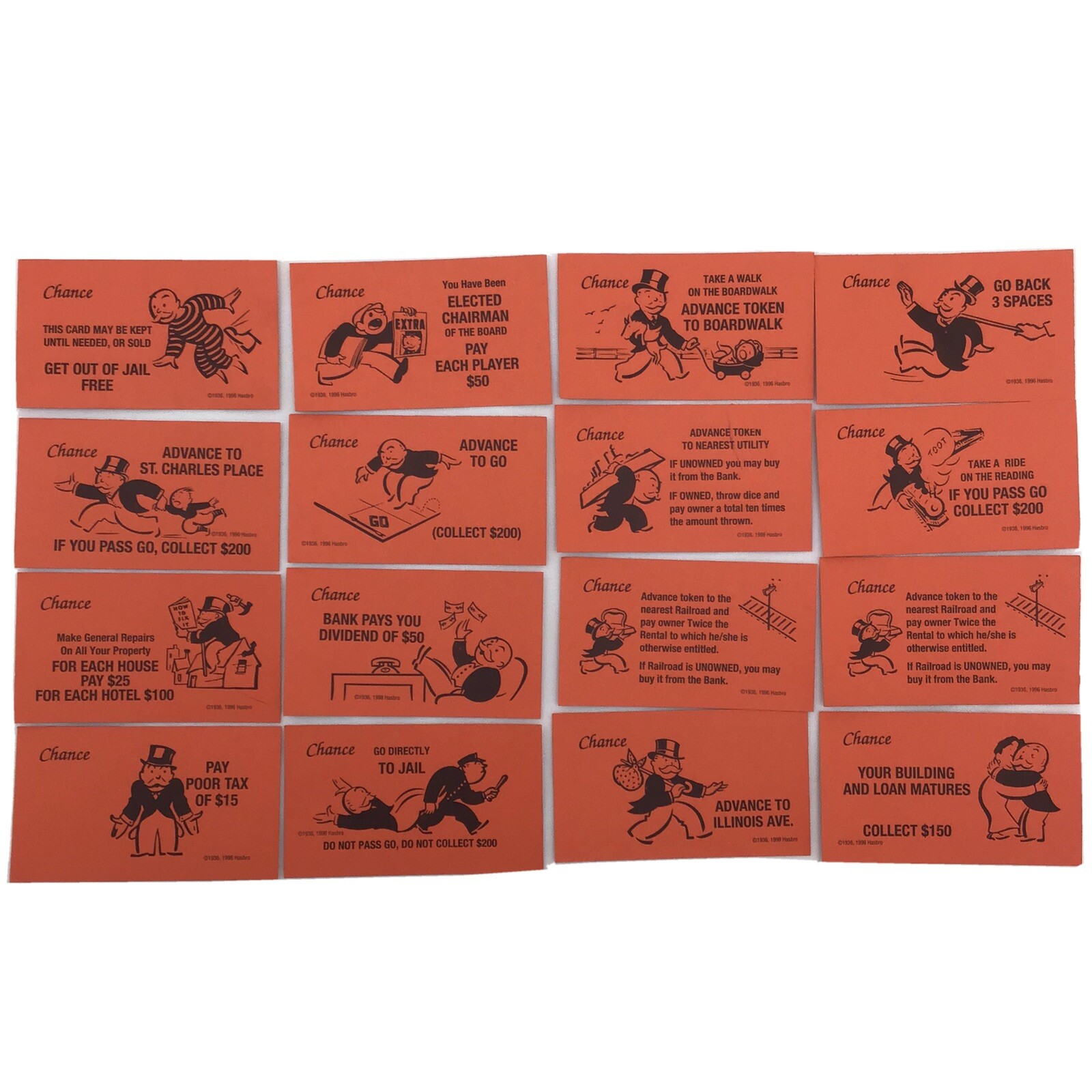 Monopoly Board Game Replacement Parts & Pieces Orange Chance Cards Lot ...