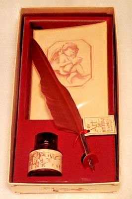 Vtg THE ART of WRITING Set, Quill Pen, INK & 8 Cards/Envelopes, Barbara ...