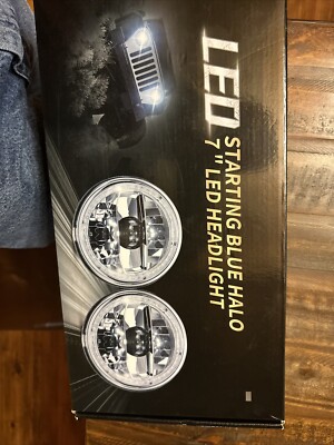 2pc 7" Starting Blue Halo LED Headlight For Jeep Wrangler TJ CJ K ...
