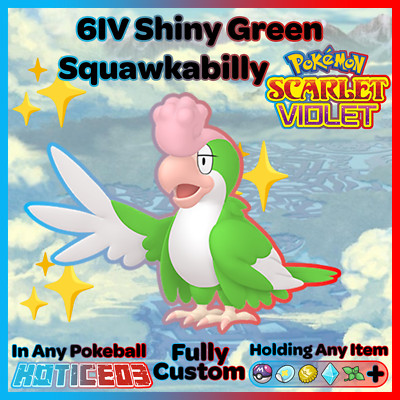 Shiny Green Squawkabilly 6IV Pokemon Scarlet & Violet 🚀 Fast Trade 🚀 ...