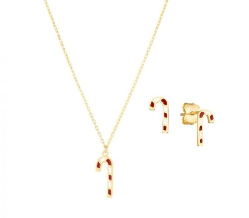 14K Yellow Gold Enamel Candy Cane Chain Pendant & Stud Earring Set | eBay