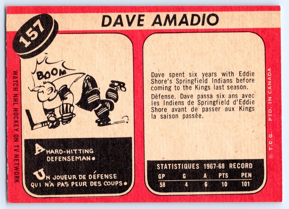 DAVE AMADIO 1968-69 O-PEE-CHEE 68-69 NO 157 NRMINT+ 34506 | eBay