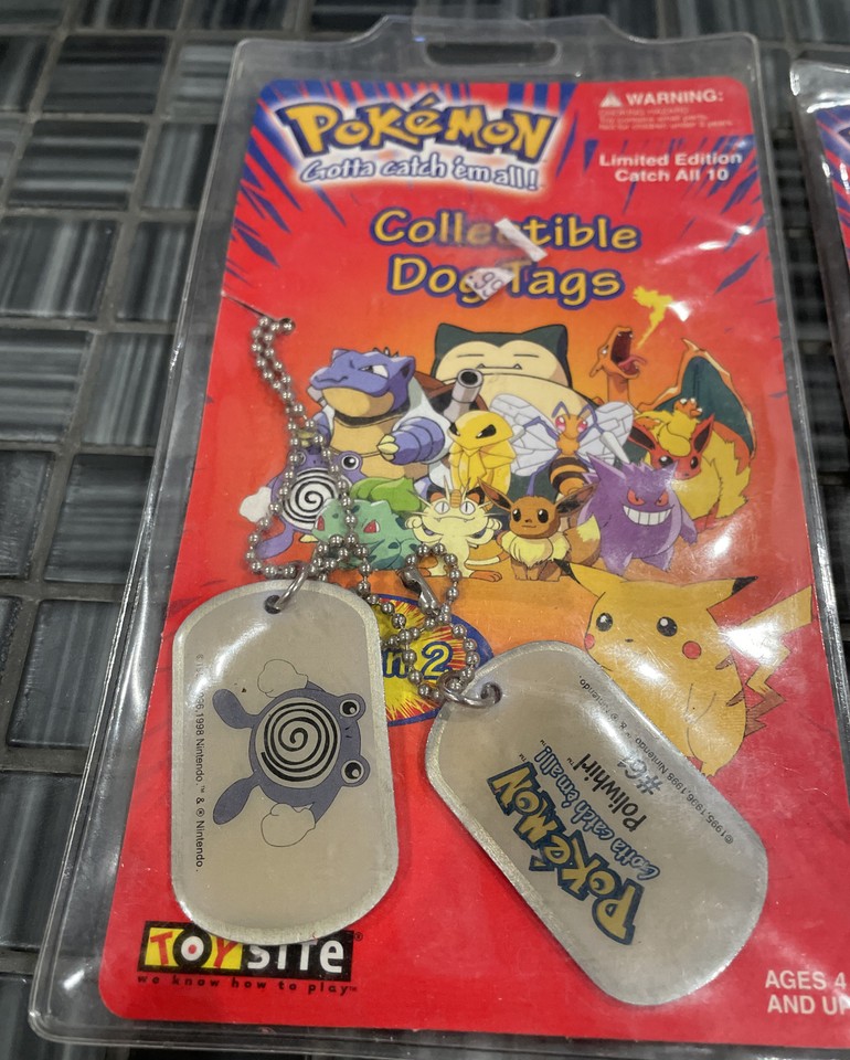 Nos Lot Of 5 Pokémon Dog Tags 1999 (Charmander, Jigglypuff, Poliwhirl ...