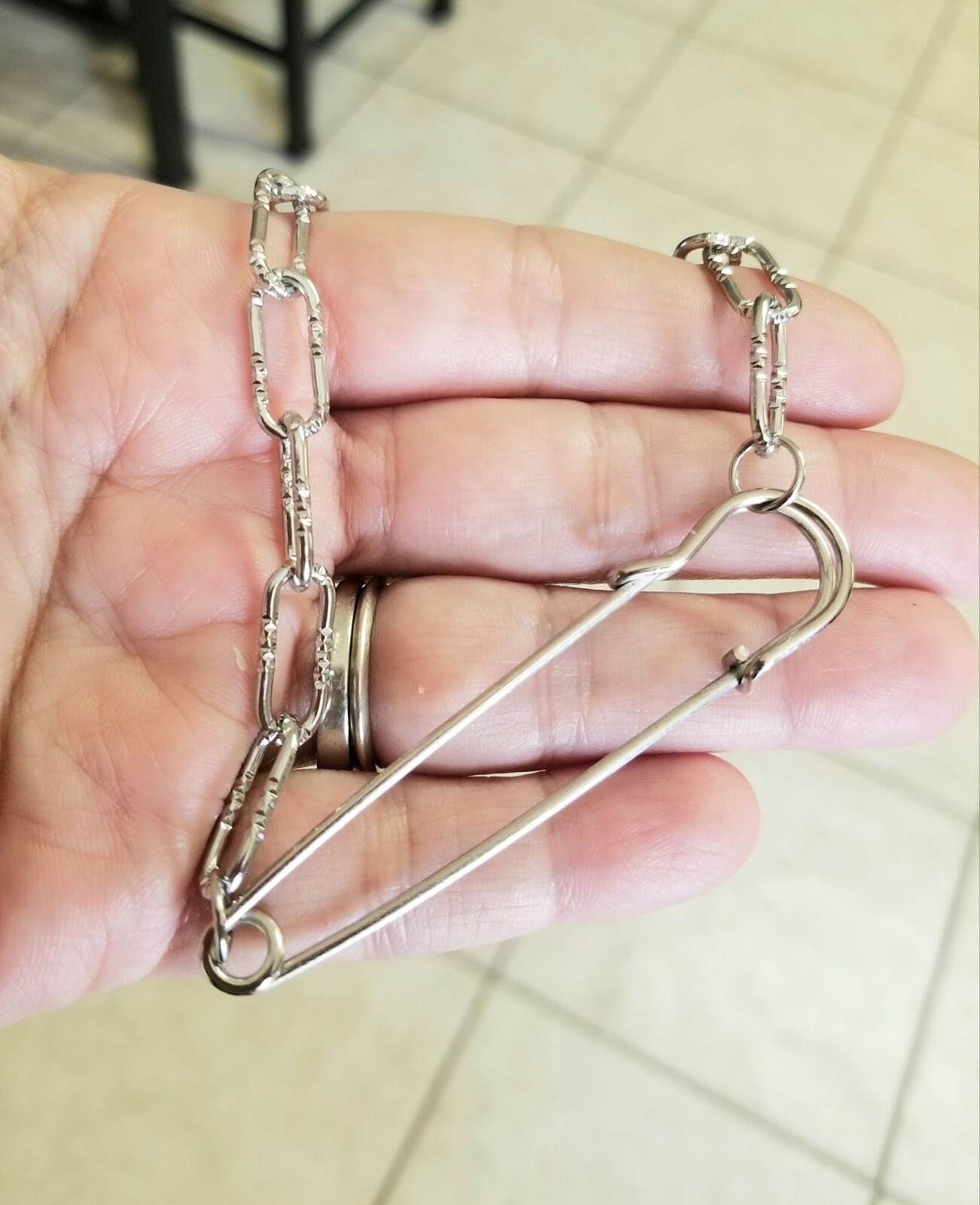 Paperclip Chain Necklace Unisex Safety Pin Necklace 7mm Paperclip Chain ...