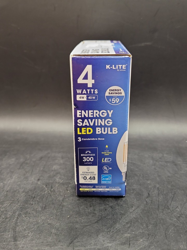 K-LITE LED Candle Bulb 4W (=40 Watt) 2700K 300 Lumen Dimmable 3-pack ...