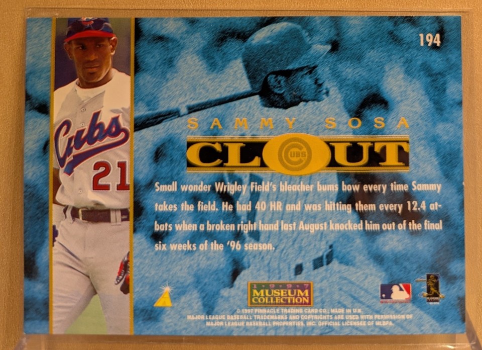 1997 Pinnacle CLOUT SILVER ARTIST PROOF #194 Sammy Sosa Cubs RARE ...