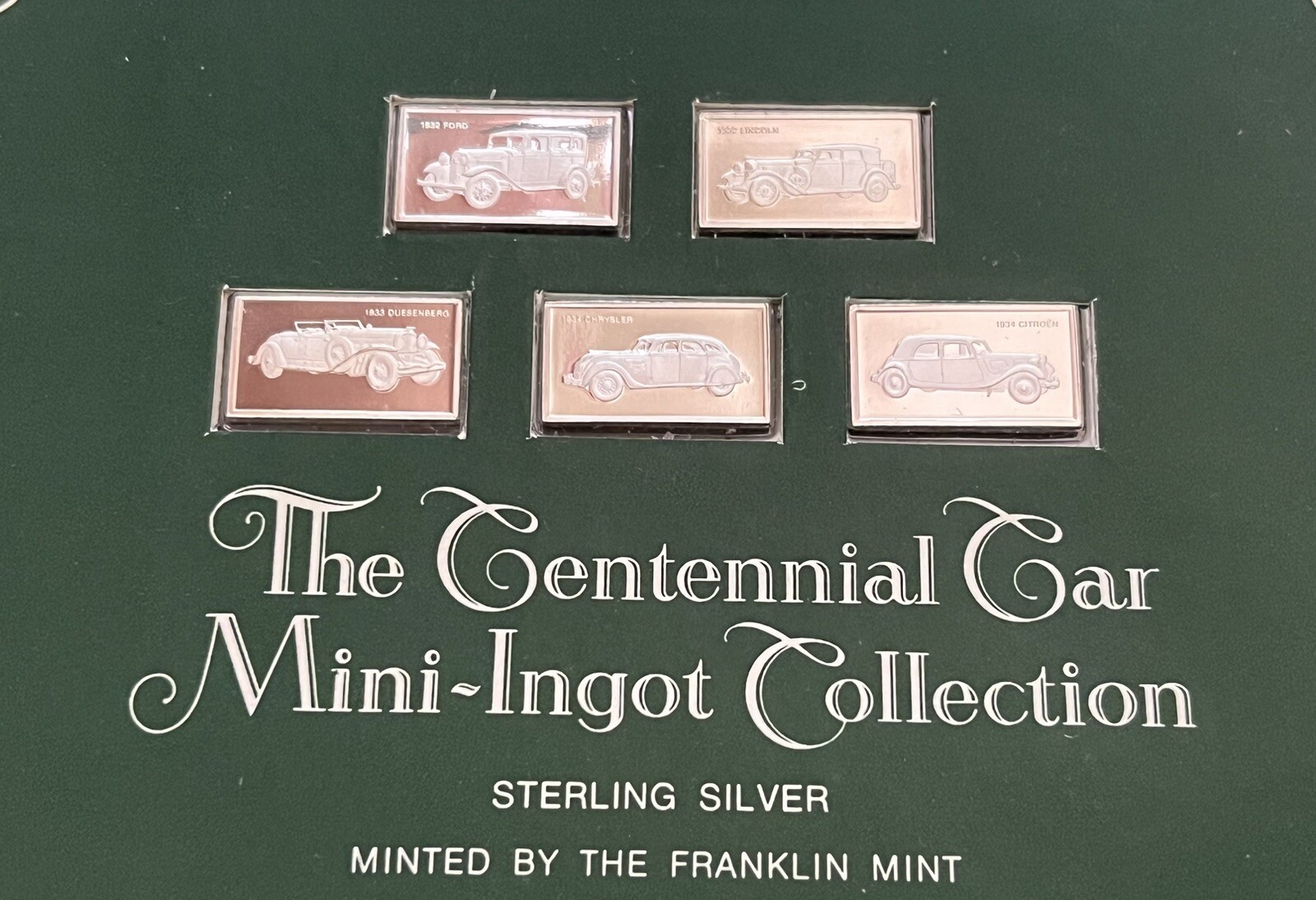 1975 The Centennial Car Ingot Collection 5 Silver Ingots Sealed Ford ...