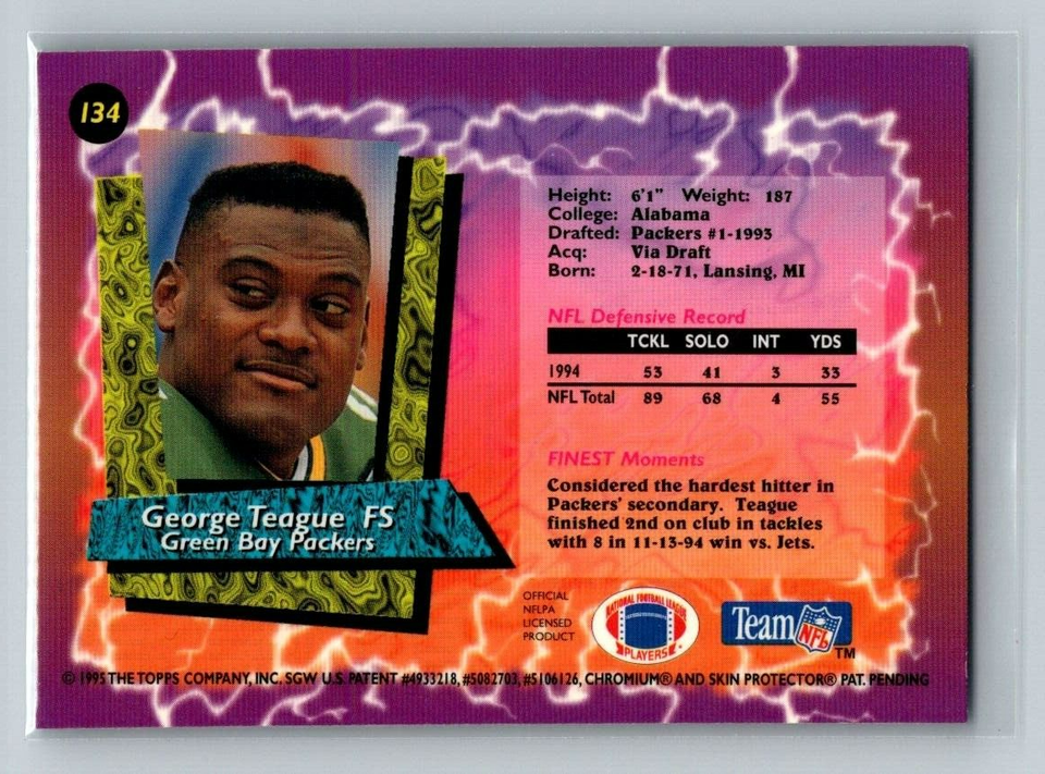 1995 NFL Topps Finest George Teague #134 Green Bay Packers 95-TF-FBC | eBay