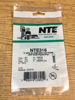 NTE316 NPN, High Gain, Low Noise UHF Small Signal Amp | eBay