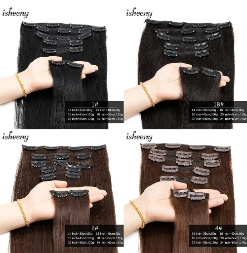 14"-24" Clip In Human Hair Extensions Brazilian Remy Extension Clip On ...