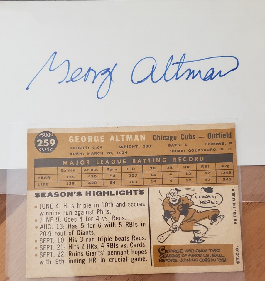 1960 Topps George Altman Chicago Cubs #259 with Autograph cut | eBay