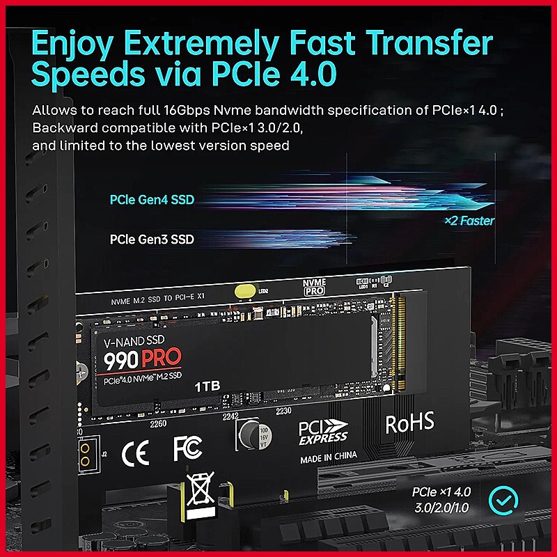 M.2 NVME SSD To PCIe 4.0/3.0 X1 Gen 4 Adapter Card 16Gbps Full Speed | eBay
