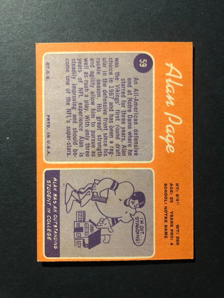 Alan Page 1970 Topps #59 ROOKIE CARD !!! - see description | eBay