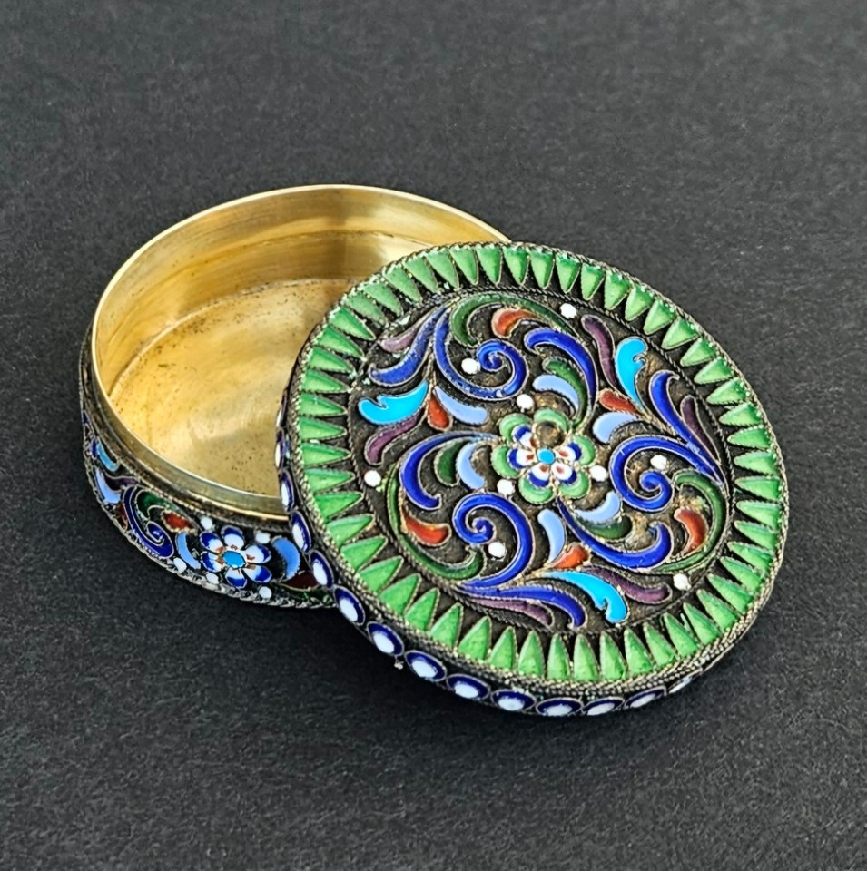 Antique Imperial Russian 84 Silver Cloisonne Enamel Pill Snuff Box | eBay