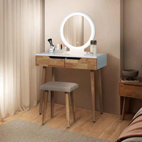 LED Lighted Dressing Table Set Wooden 2 Drawer Modern Make Up Vanity ...