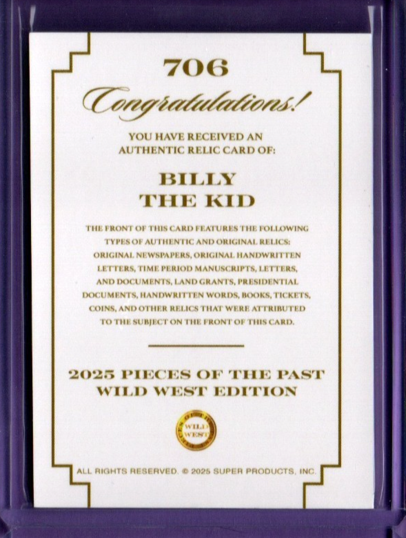 2025 PIECES OF THE PAST WILD WEST EDITION BILLY THE KID RELIC | eBay