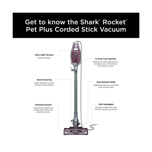 Shark HV322 Bordeaux Rocket DeluxePro Upright Corded Stick Vacuum ...