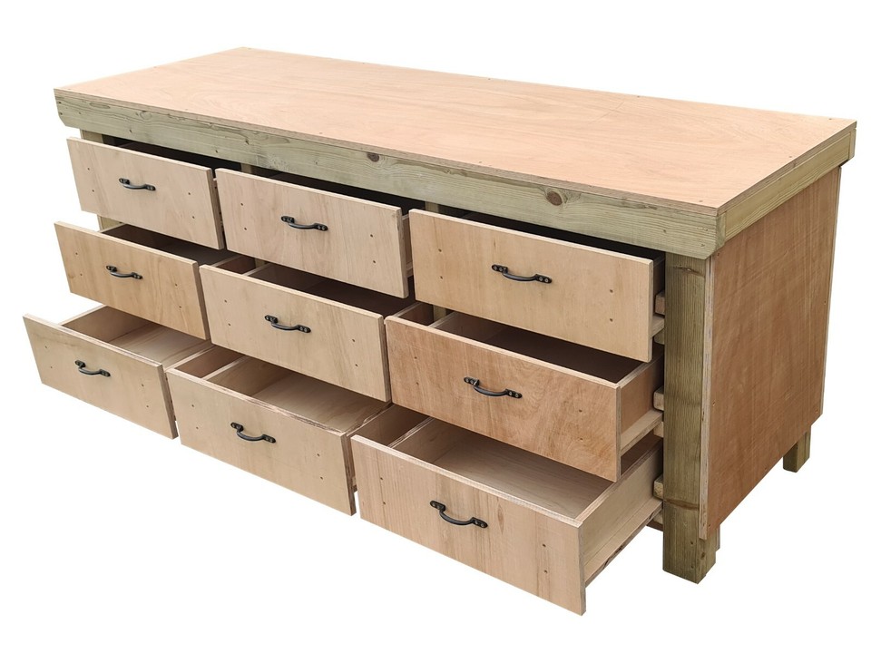 Wooden Workbench Tool Cabinet - Eucalyptus Top Industrial Storage Work ...
