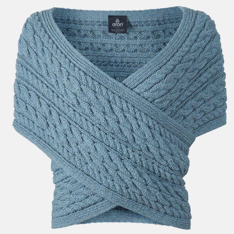 Aran Irish Crossover Wrap 100% Premium Merino Wool Cable Sweater Made ...