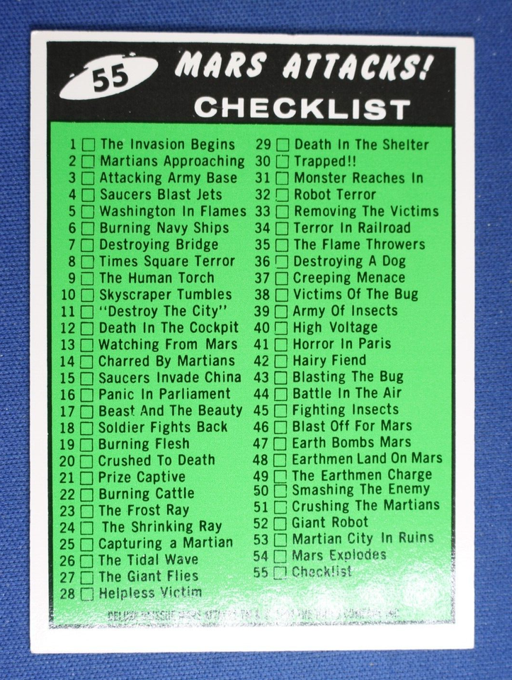 1994 Reprint of Topps 1962 Mars Attacks - #55 "Mars Attacks Checklist ...