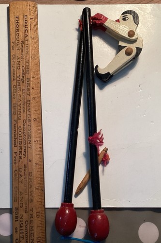 Vintage Folk Art Antique Squeeze Ladder Wooden Toy Clown Acrobat Puppet ...