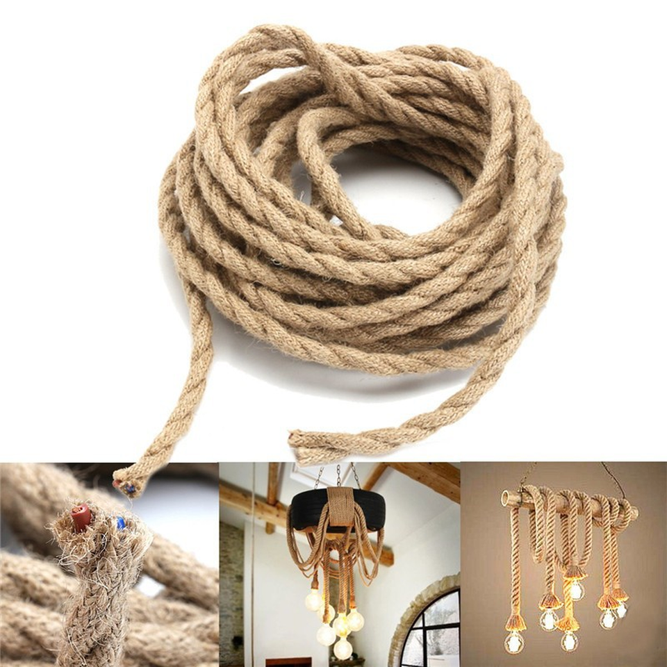 2 x 5m 0.75mm2 Hemp Rope Wrapped Wire for Retro Style Lighting Fixtures ...